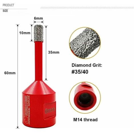 ALOVEZ Forets Diamant 2 Pièces 6mm Trépans de Forage avec Filetage M14 ...