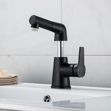 Robinet de Lavabo à Colonne Réglable et Tête Extractible, Double ...