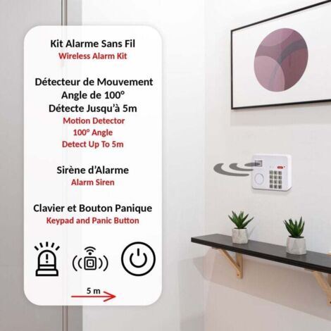 ALOVEZ Alarme Sans Fil, Détecteur Mouvement 100° 5m, Sirène 90 dB ...