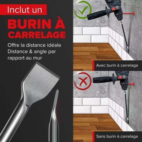 Ensemble 4 de burins SDS Plus- manche rond, marteau électrique, burin ...