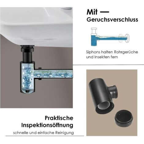 Siphon design universel pour lavabo et lavabo - Noir - Avec ouverture ...