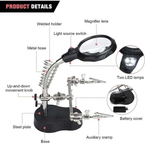Troisième Main 3.5 x 12 x Loupe de Table Support 2 LEDs Loupe sur Pied ...