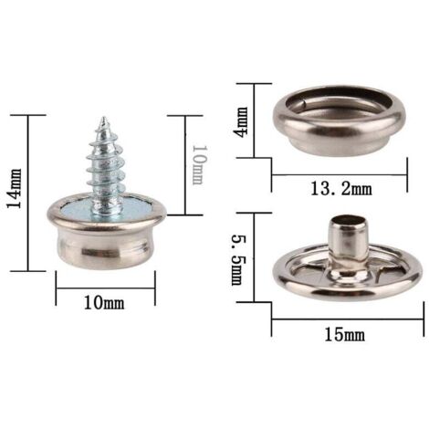 Lot de 50 boutons pression en acier inoxydable de qualité marine avec 2 ...