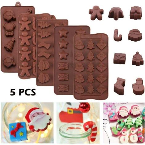5 Pcs Silicone Moules Noël,Noël Biscuit Gâteau de Noël Moule Chocolat ...