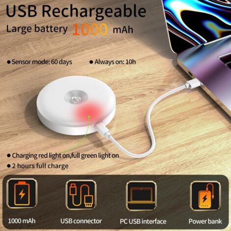 Veilleuse LED Automatique USB Rechargeable, Veilleuse Induction 8LEDs ...