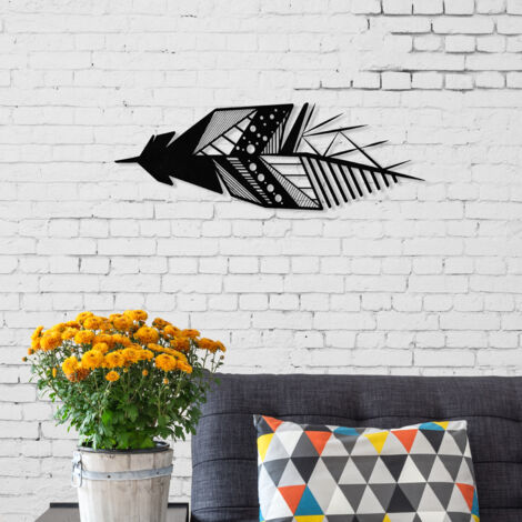 Décor mural moderne Plume en métal noir ornement minimaliste suspendu