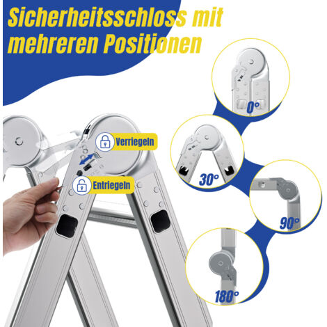 TolleTour 7 in 1 Mehrzweckleiter Multifunktionsleiter Klappleiter 4x3 ...