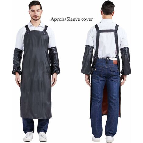 Tablier imperméable résistant réglable, tablier de travail en caoutchouc,noir,Tablier + manches