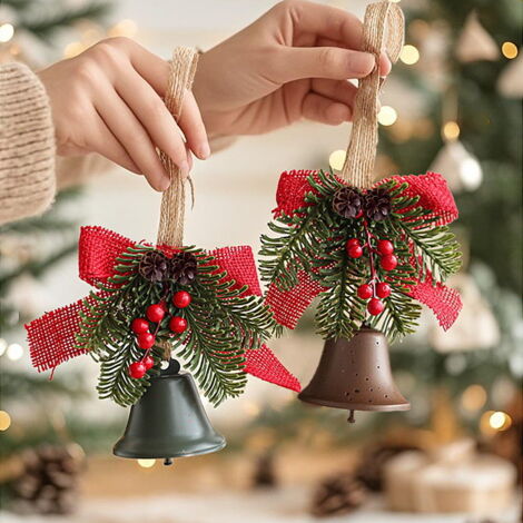 Deux décorations de Noël en forme de cloche et de nœud, décorations ...