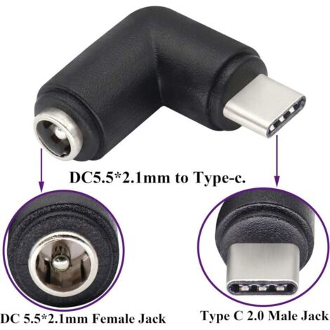 (2Pack/Type C)90 Degrés Type C USB Mâle vers DC 5.5x2.1mm Connecteur ...