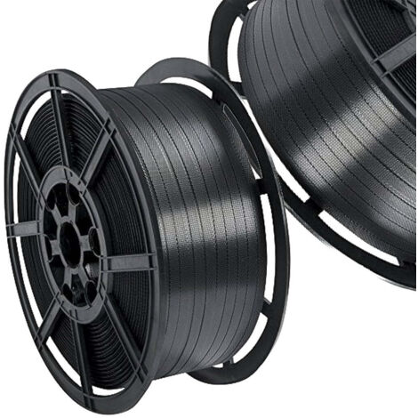 2 x Black Pallet Strapping 12mm Wide 1000 Metres Per Coil 310kg Brake ...
