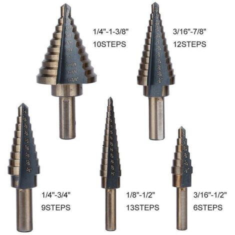 5pcs Step Drill Bits Titanium Taper Stepped Power Tool Avec Box Box