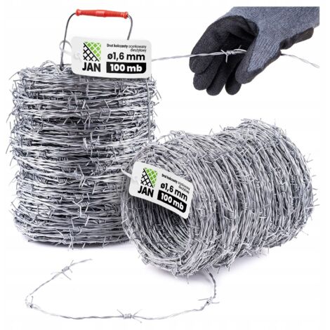 Fil barbelé galvanisé 100 m, maille 1,6 mm, clôture JAN, casier à colis