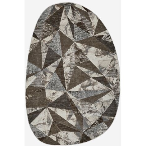 Tappeto moderno ovale geometrico da salotto Double marrone MAR017