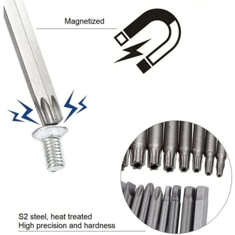 Set da 20 pezzi di punte magnetiche lunghe, 100 mm, Torx T8-T40, Hex H2-H6, PH1 PH2, PZ2, punta ...