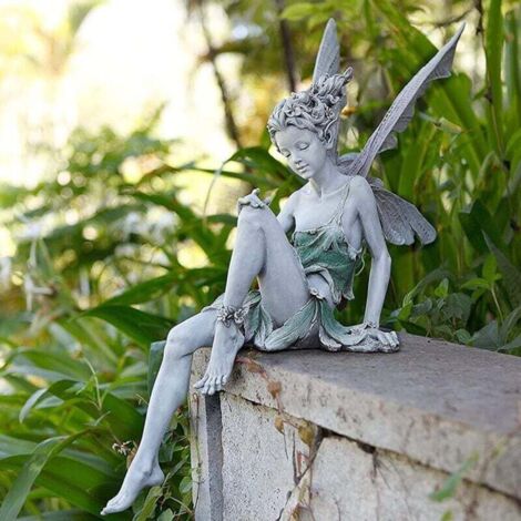 Statua da giardino di una fata seduta, statuette da giardino di elfi ...