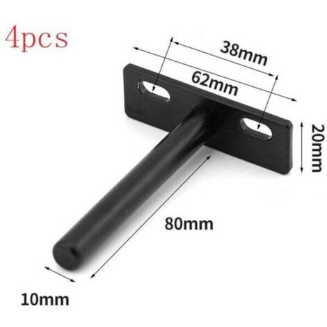 Estante de pared invisible, 4 piezas, 80 mm, Φ10 mm (negro)