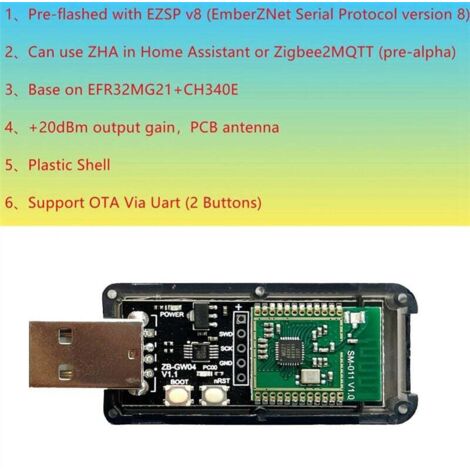 Módulo de chip USB ZigBee 3.0 Silicon Labs Mini EFR32MG21 con puerta de enlace de concentrador ...