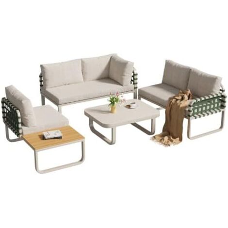 Gartenmöbelset (4 bis 5-Sitzer) – Leder und Rattan – Modernes Outdoor ...