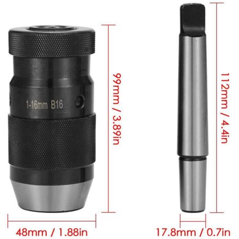 Portabrocas autoblocante sin llave MT2-b16 + Varilla de extensión Morse 1-16 b16 n.° 2