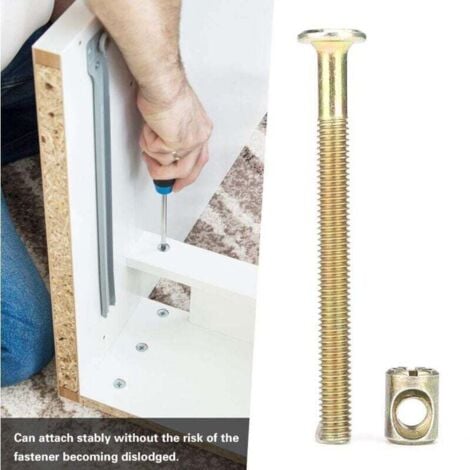 Tornillos para muebles de acero al carbono M6 (paquete de 10), 70 mm, con fijaciones de leva ...