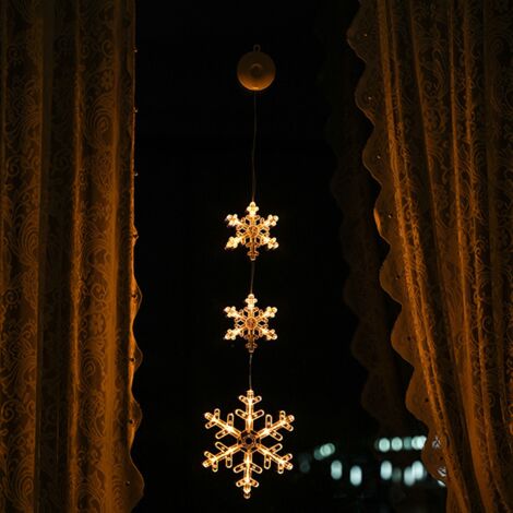 Weihnachts-LED-Lichterkette mit Schneeflocken, Saugnapf, Weihnachtsmann ...