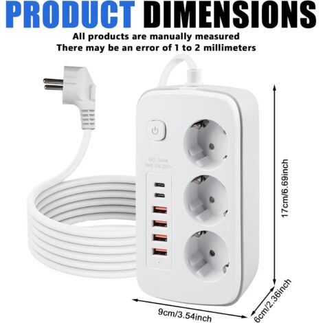 Multipresa estensibile a 3 vie con 4 porte USB, multipresa da tavolo ...