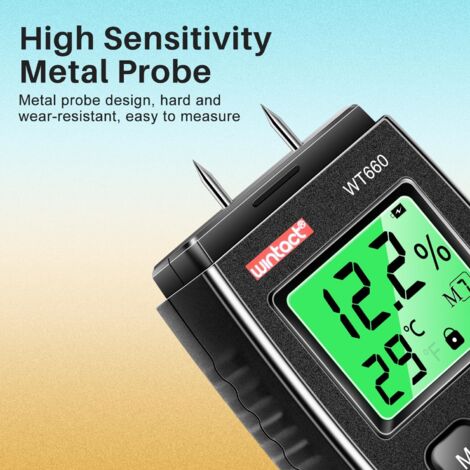 Medidor de humedad de madera, tipo husillo, con 7 modos y pantalla LCD ...