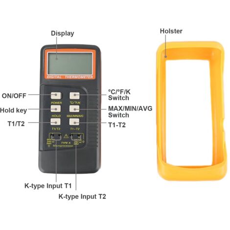 Termómetro digital tipo K, 2 canales con 4 sondas termopar, rango de ...