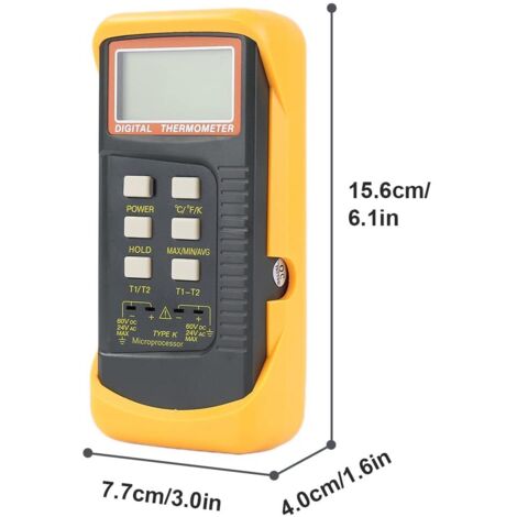 Termómetro digital tipo K, 2 canales con 4 sondas termopar, rango de ...