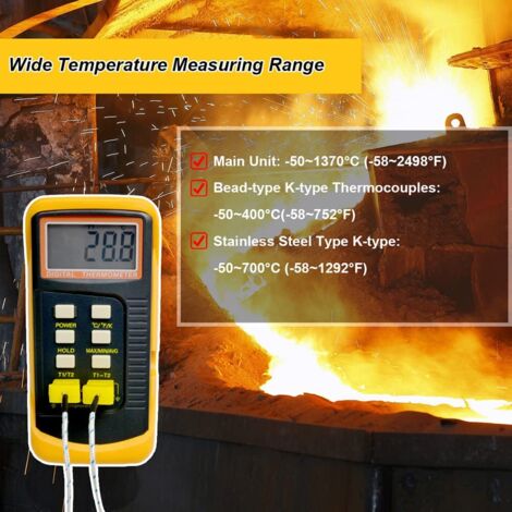 Termómetro digital tipo K, 2 canales con 4 sondas termopar, rango de ...