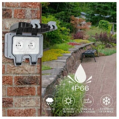 Wasserdichte Doppelsteckdose für den Außenbereich, IP66, wasserdichte ...