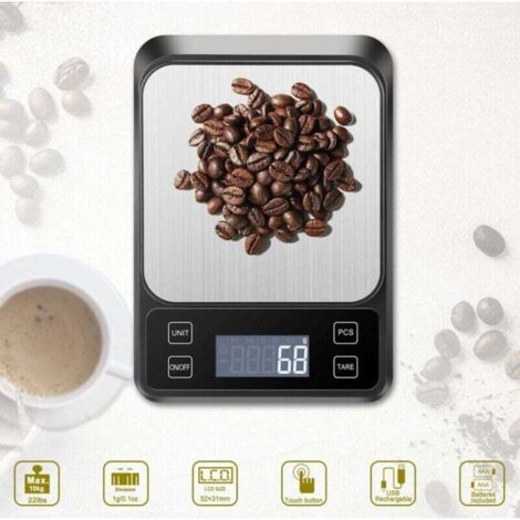 Báscula de cocina de precisión recargable por USB, 10 kg/1 g ...