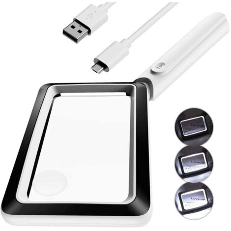 Lupa recargable 4X con 20 luces LED, lupa rectangular iluminada, 3 ...