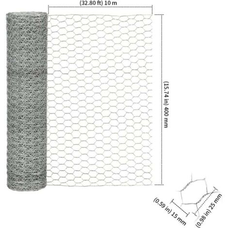 ALOVEZ Rete metallica esagonale zincata 40 cm x 10 m con 100 fascette e ...