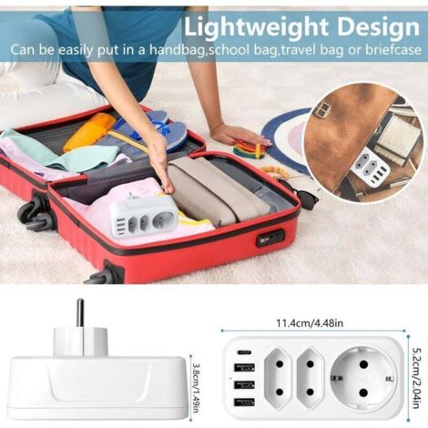 Regleta de pared USB-C de 4000 W con 3 puertos USB + Tipo-C, 1 toma ...