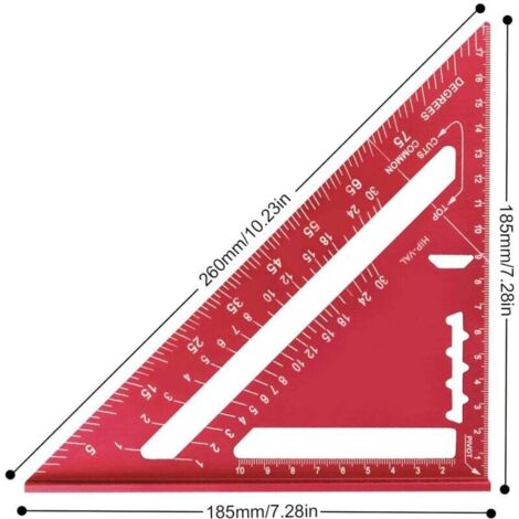 (Rot) 185 mm Hochpräzisions-Dreiecklineal aus Aluminiumlegierung, Winkelmesser, Messwerkzeug für ...
