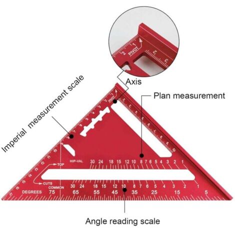 (Rot) 185 mm Hochpräzisions-Dreiecklineal aus Aluminiumlegierung, Winkelmesser, Messwerkzeug für ...