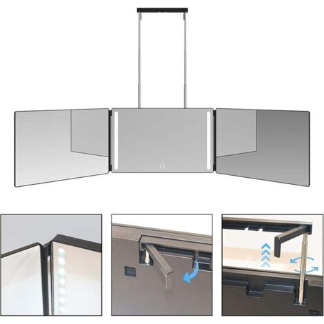 Specchio a 360° a 3 vie con LED, specchio da barba pieghevole, specchio ...