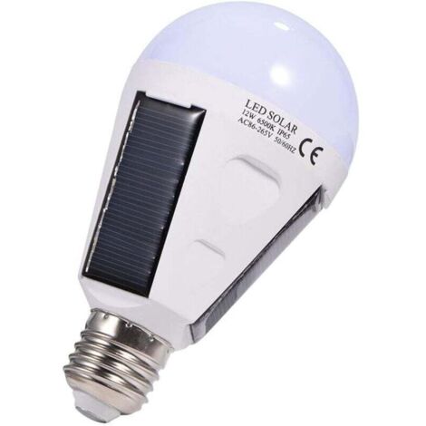 Bombilla LED solar, E27 IP65, portátil, de emergencia, con gancho (12 W)