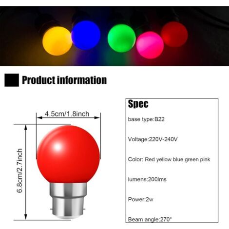 Paquete de 20 bombillas LED B22 de 2 W, bombillas de bajo consumo de ...