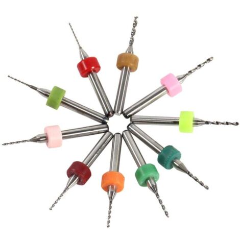 Set mit 10 Mini-Hartmetallbohrern, 0,6 bis 1,5 mm, für CNC-Leiterplatten