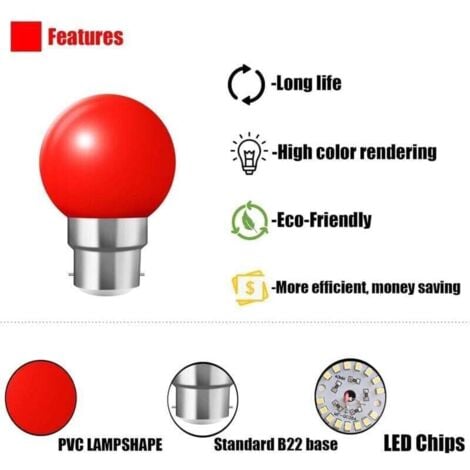 Confezione da 20 lampadine LED colorate B22, lampadine a baionetta da 2 W, rosse, gialle ...