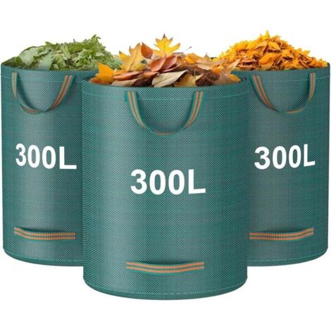 Set di 3 sacchi per rifiuti da giardino resistenti, capacità 300L, con manici, sacchi da ...