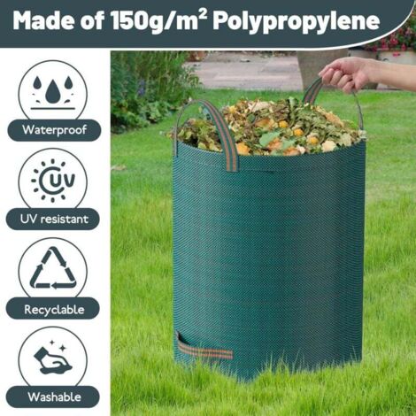 Set di 3 sacchi per rifiuti da giardino resistenti, capacità 300L, con manici, sacchi da ...