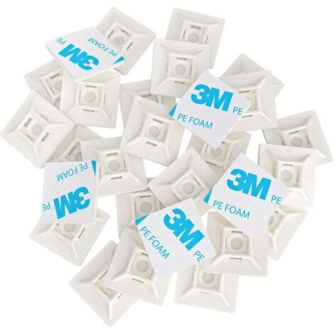 100 basi adesive per fascette stringicavo, 28 mm x 28 mm, bianche ...