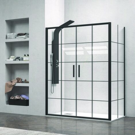 Box doccia angolare 180x70 scorrevole 4 ante telaio nero NICO-D6000S kamalu
