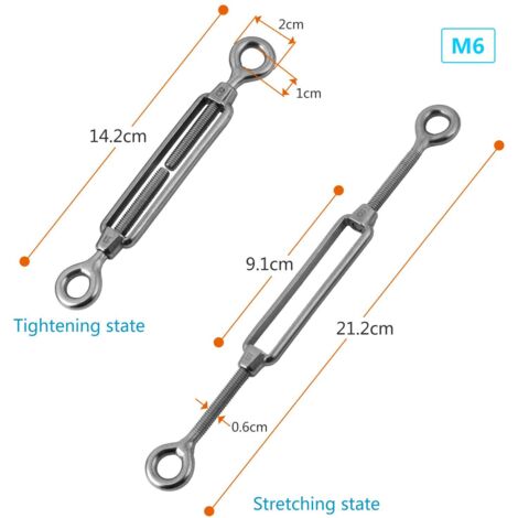 6Pcs Cable Turnbuckle with Hook and Eye - 304 Stainless Steel, M6 ...