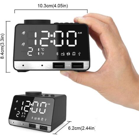 LED Digital Alarm Clock, Bluetooth Bass Speaker, FM Radio 2 USB Charger ...