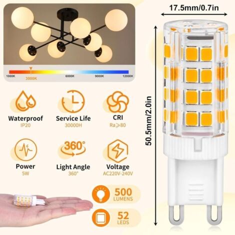 G9 Led Bulbs, G9 5W Warm White 3000k 500lm Equivalent to 50W Halogen ...